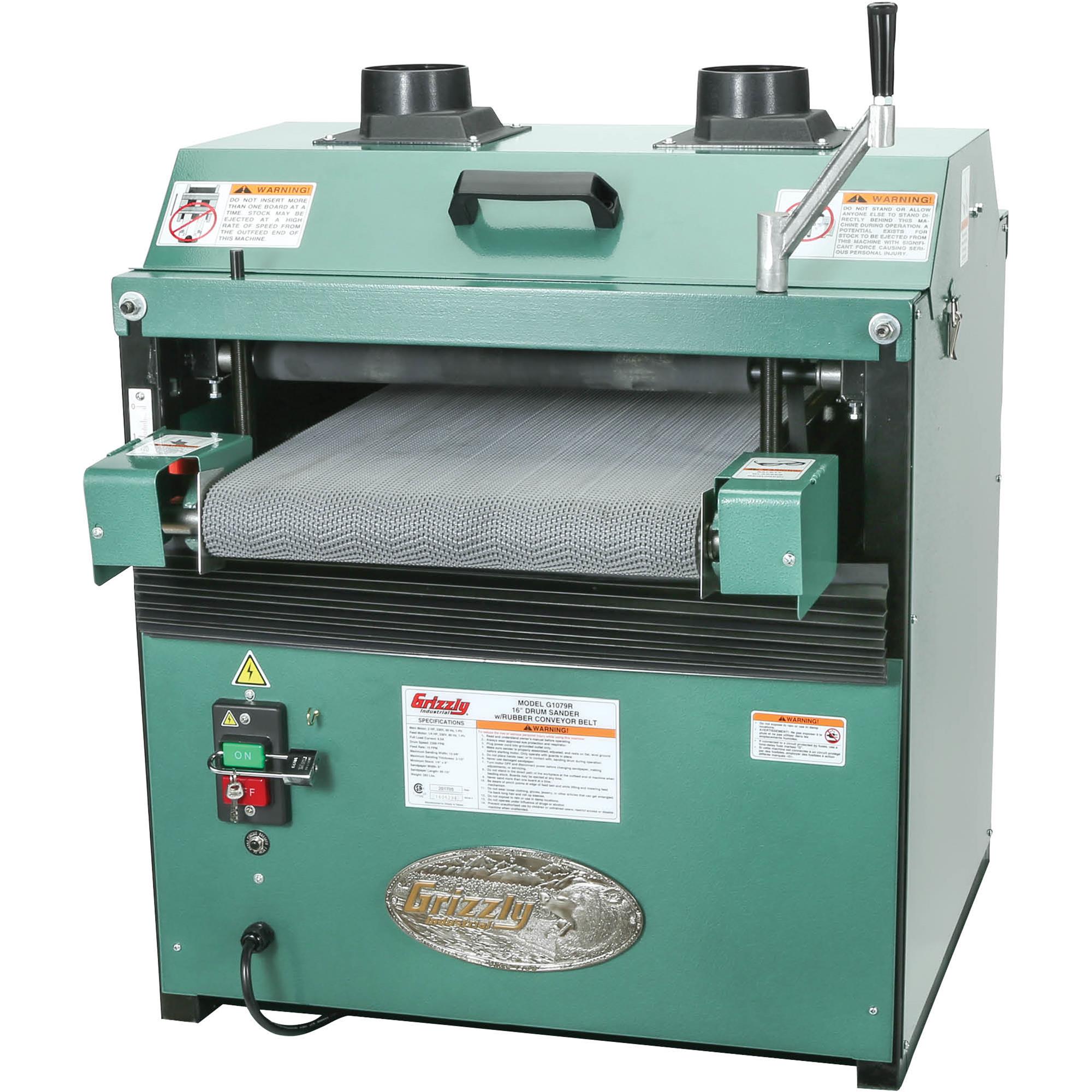16" 2 HP Drum Sander w/ Rubber Conveyor - Grizzly Industrial