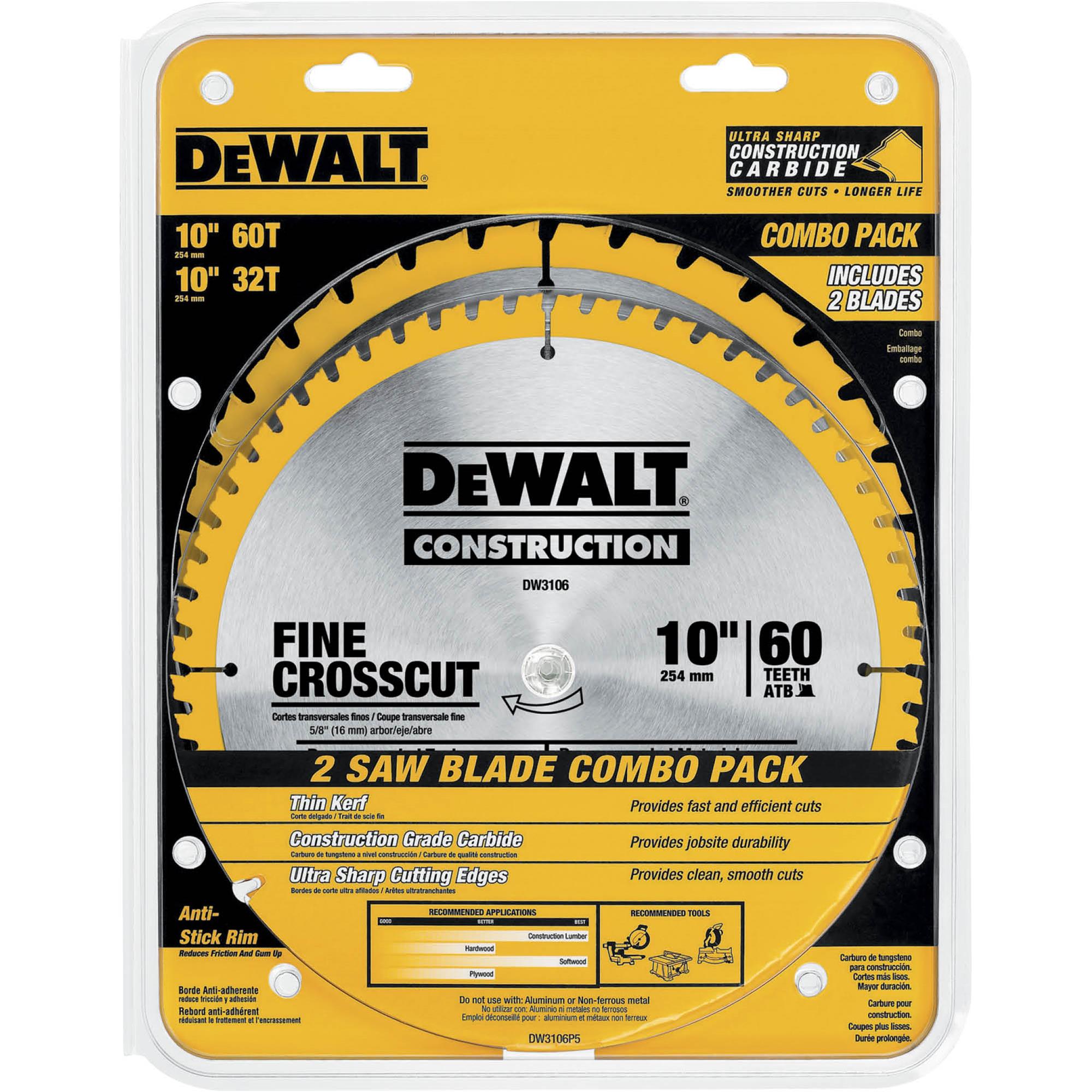 10" x 5/8" 32t/60t Thin Construction Combo Blades, 2 Pk. at Grizzly.com