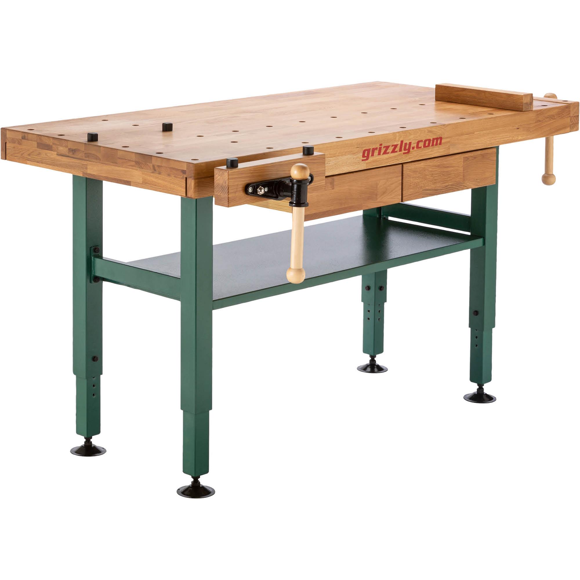 Heavy-Duty Oak Workbench with Steel Legs - Grizzly Industrial