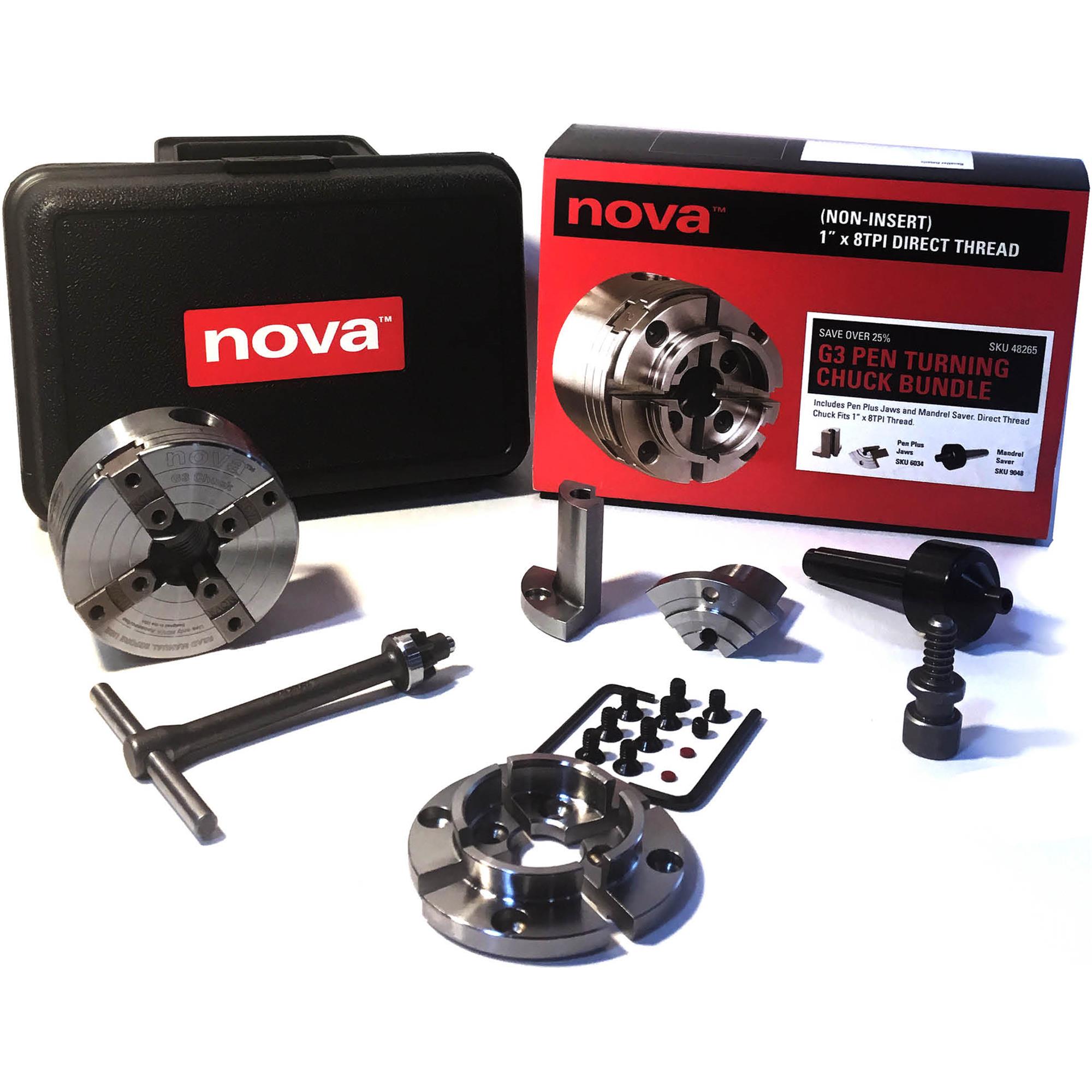 Nova G3 Pen Turning Chuck Bundle Direct Thread 1" x 8TPI - Grizzly ...