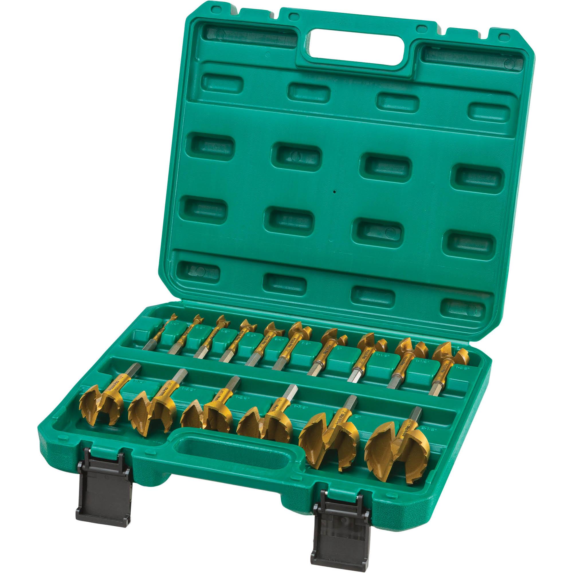 Titanium Coated Hex Shank Forstner Bit Set, 16 Pc. 1/4" - 2-1/8 ...