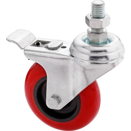 3" Red Polyurethane Swivel Caster w/ Brake, Threaded - Grizzly Industrial