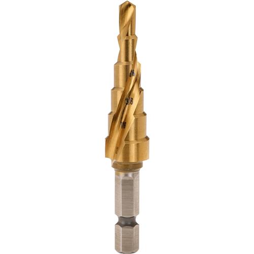 Step Drill Bit 3/16" to 1/2" TiN Coated by 16ths, 5 Steps, Hex Shank at ...